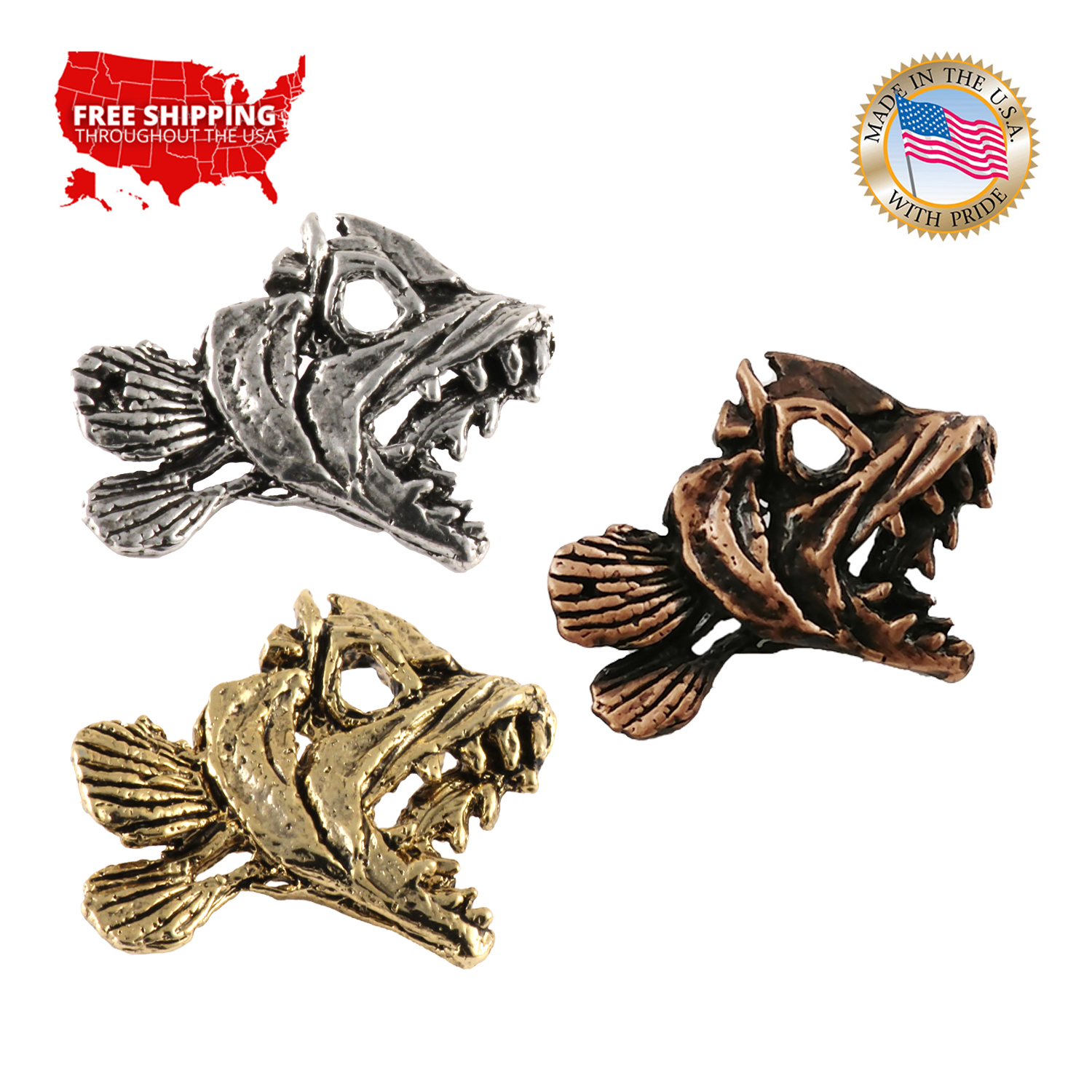 Skeleton Fish Head Pin, Lapel, F121, 1 1/4