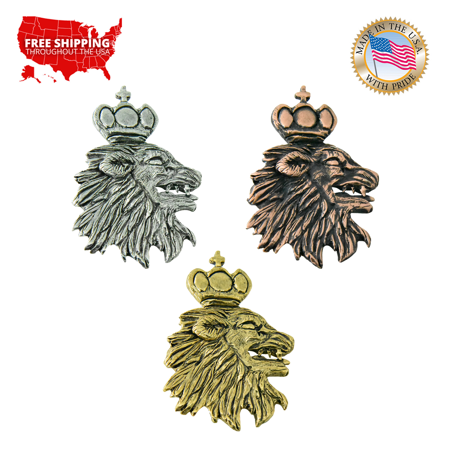Royal Medieval Lion Head Pin, Crowned Lion Pin, Pewter, G006, 2 1/2 ...